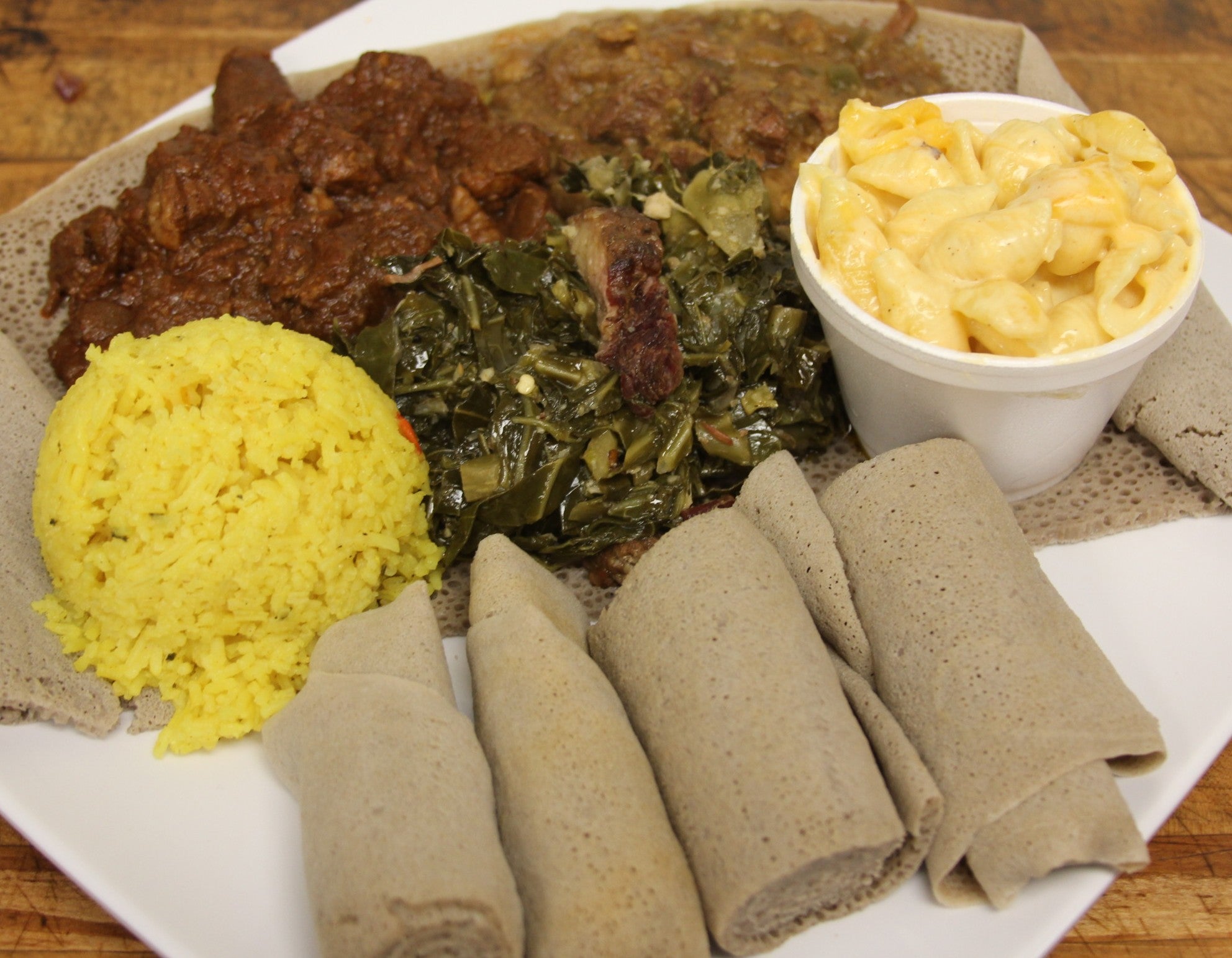 Ethiopian Meat and Veggie Combo Platter (Mahberawi) | Smoke'N Ash B.B.Q LLC